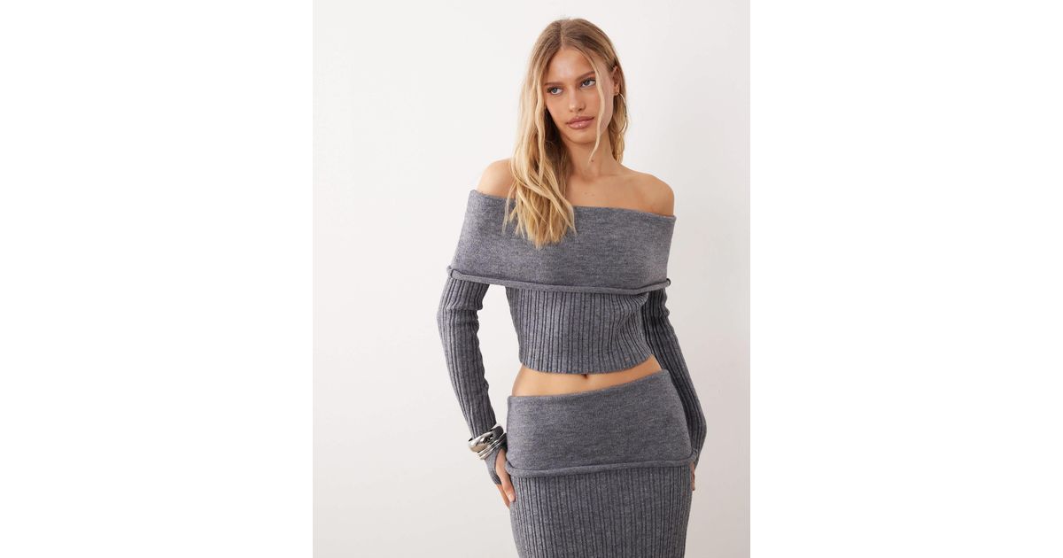 Wanderdoll Wander Doll Mollie Textured Ribbed Knit Deep Foldover Bardot ...