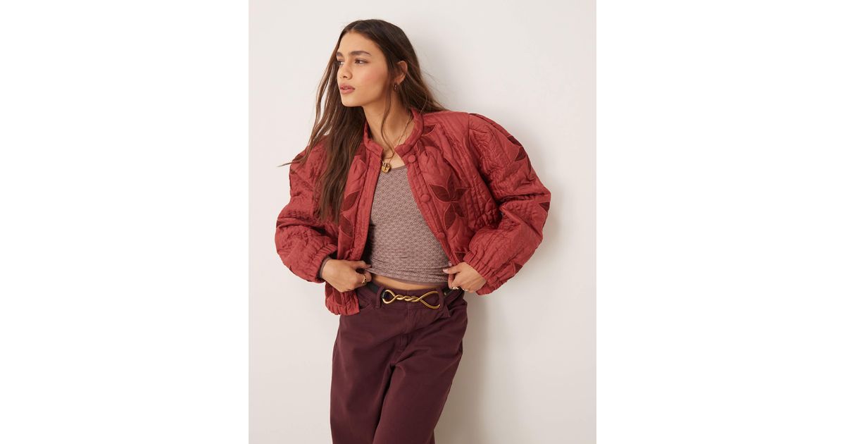 Free People Quinn Quilted Patchwork Jacket in Red | Lyst