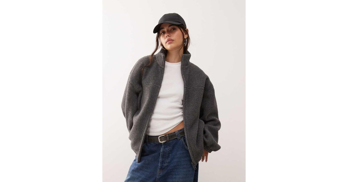 Weekday Oversized Borg Zip Fleece in Grey | Lyst UK