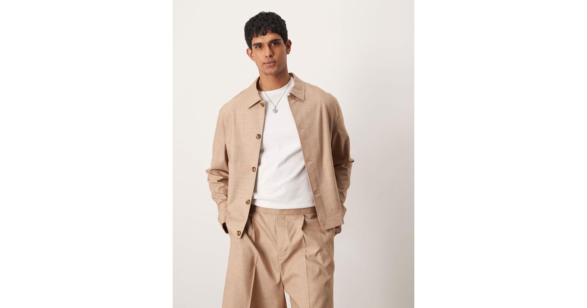 ASOS Smart Co-ord Button Up Harrington Jacket in Natural for Men | Lyst