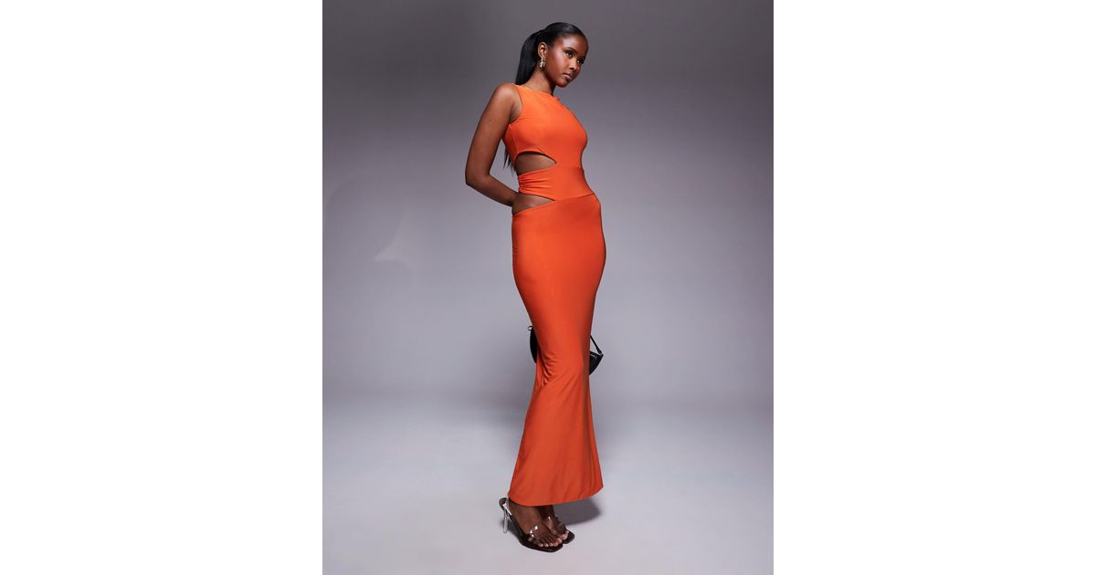 Missy Empire Double Sculpted Slinky Side Cut Out Maxi Dress in Red | Lyst