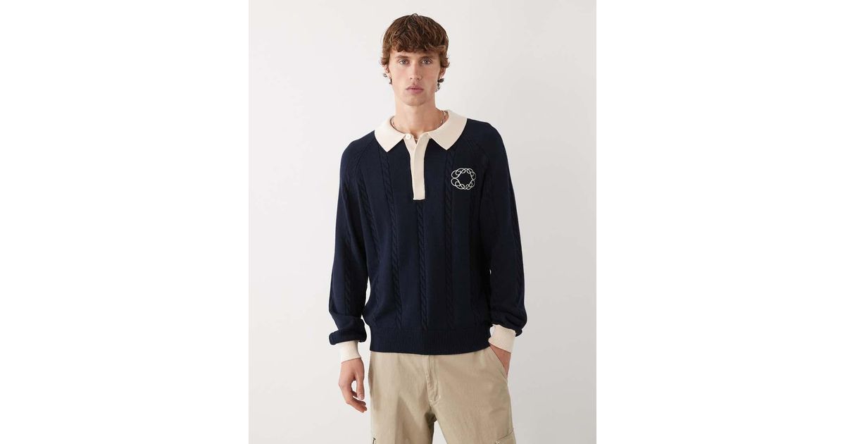 Prohibited Long Sleeve Oversized Emblem Logo Knit Polo in Blue for Men ...