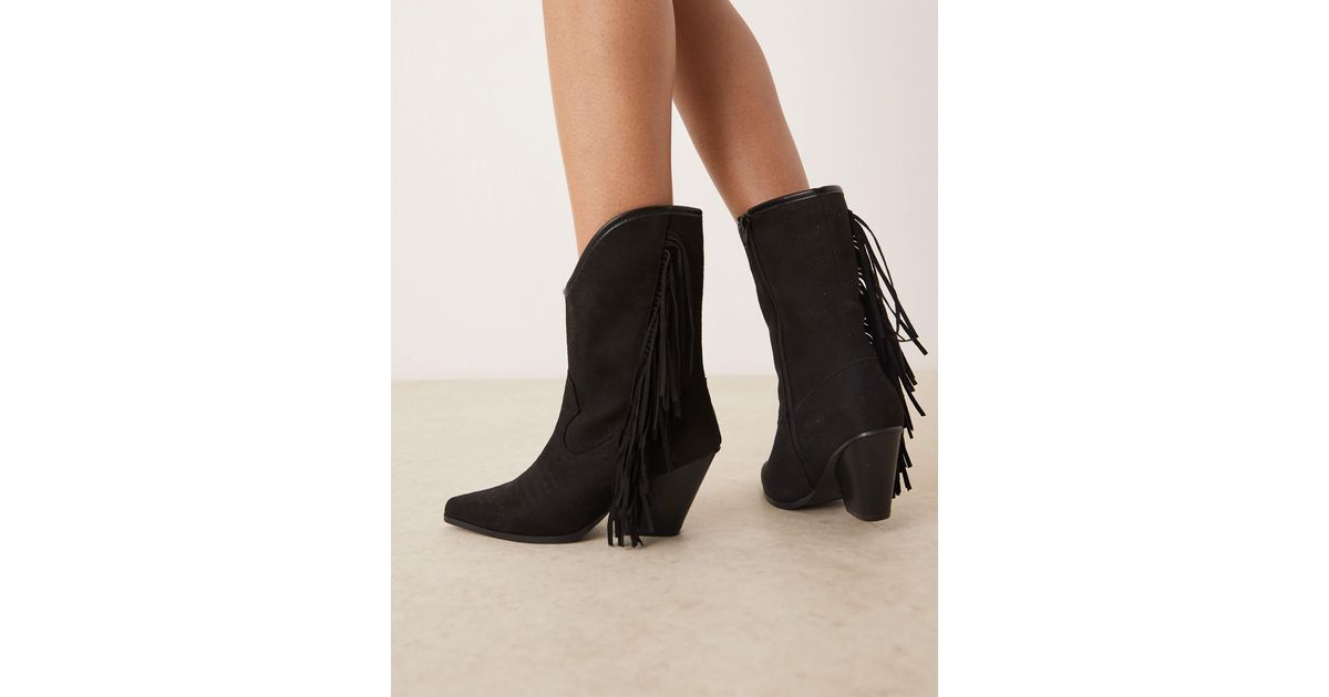 Glamorous Fringe Western Knee Boots in Black | Lyst