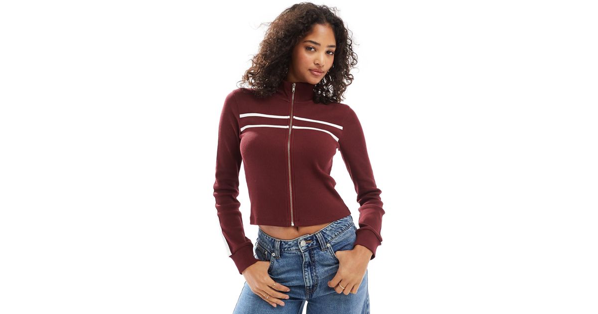 ASOS Neatfit Zip Up Top With Contrast Stripe Detail in Red | Lyst