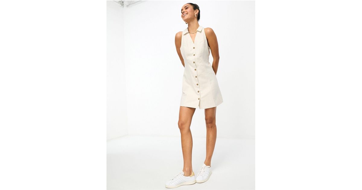 Mango Collar Detail Button Down Mini Dress in White | Lyst UK