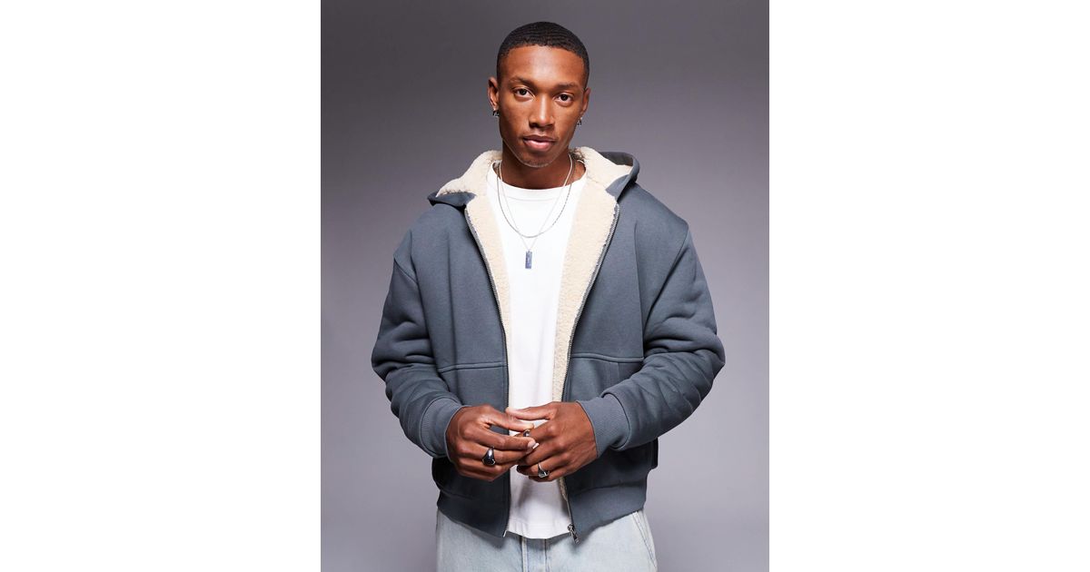 ASOS Oversized Boxy Hoodie With Seam Detail And Contrast Borg Lining in ...