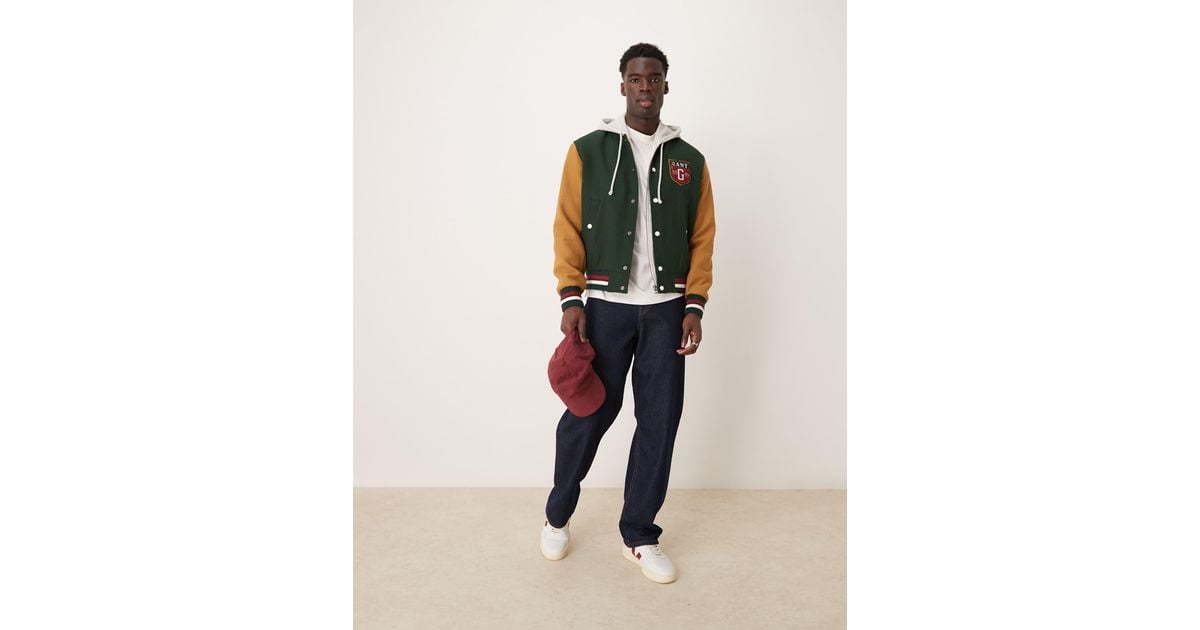 GANT Wool Blend Varsity Logo Jacket in Green for Men | Lyst