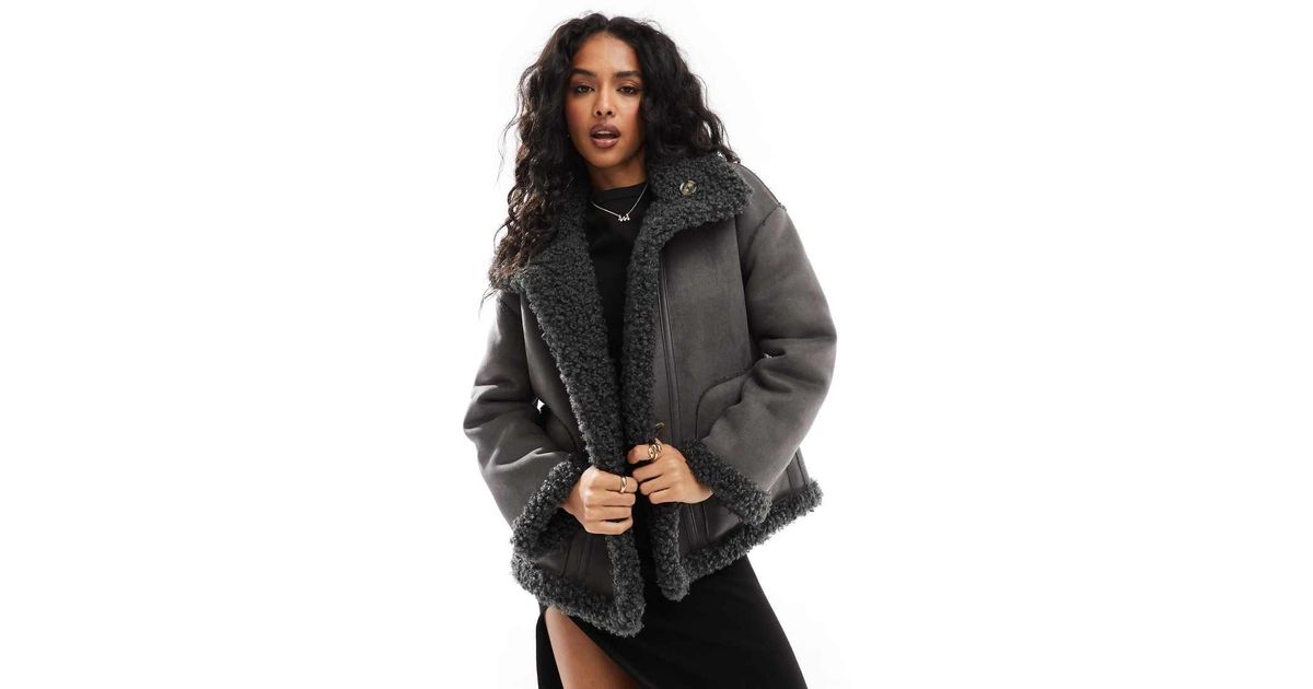 Object Shearling Aviator Jacket in Grey | Lyst UK