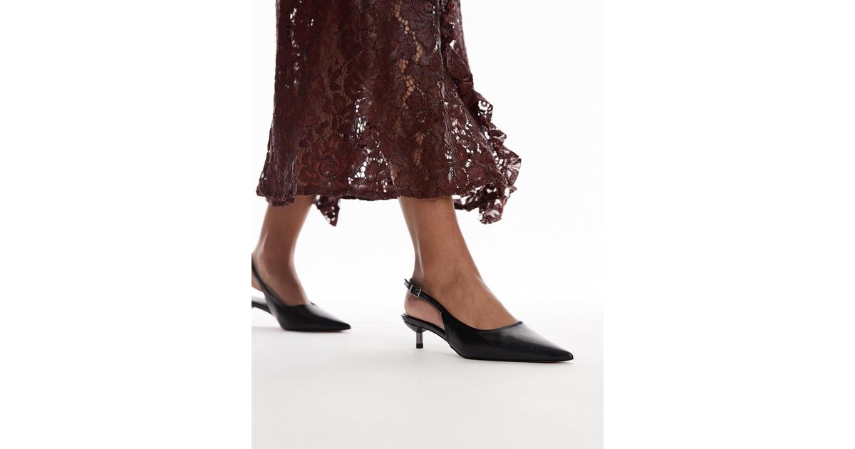 TOPSHOP Ellie Slingback Mid Heel Court Shoes in Brown | Lyst