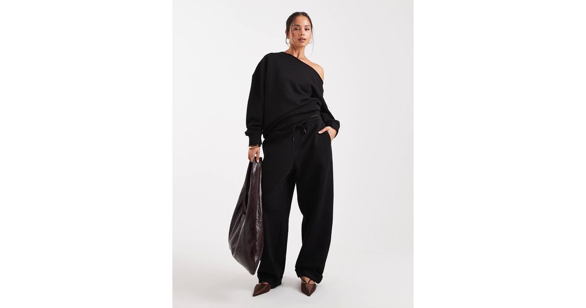 ASOS Oversized Brushback Sweatpants With Cuffed Hems Detail in Black | Lyst