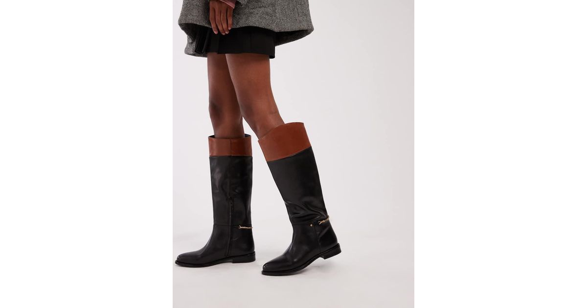 Bronx Fe-lise Contrast Detail Riding Boot in Black | Lyst UK
