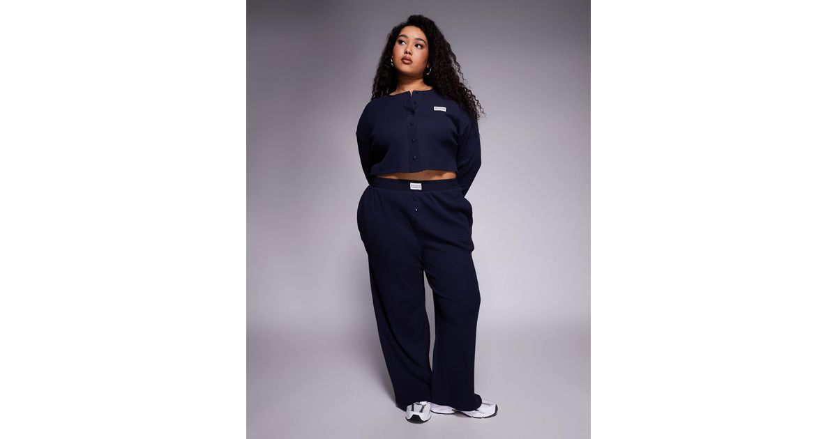 ASOS Weekend Collective Curve Waffle Wide Leg Sweatpants With Nylon ...