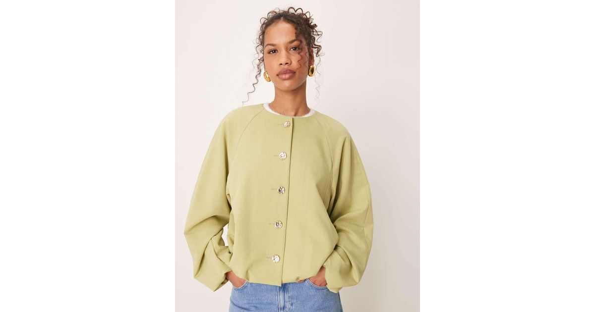 ASOS Tailored Bubble Hem Jacket With Gold Button Detail in Natural ...