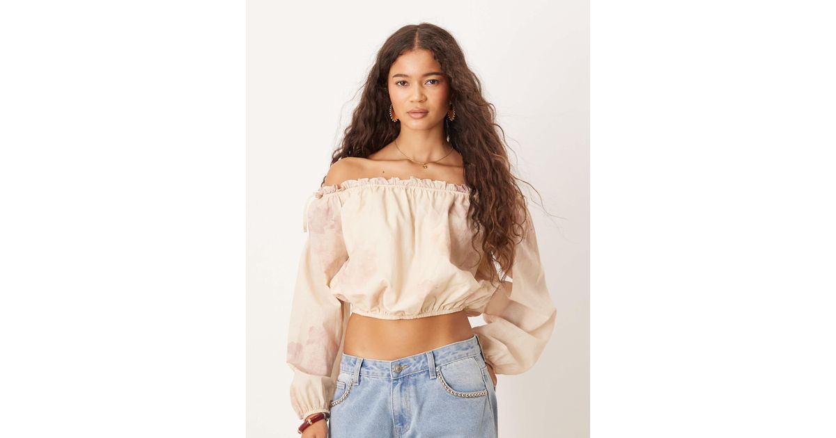 ASOS Boho Bardot Top in Natural | Lyst