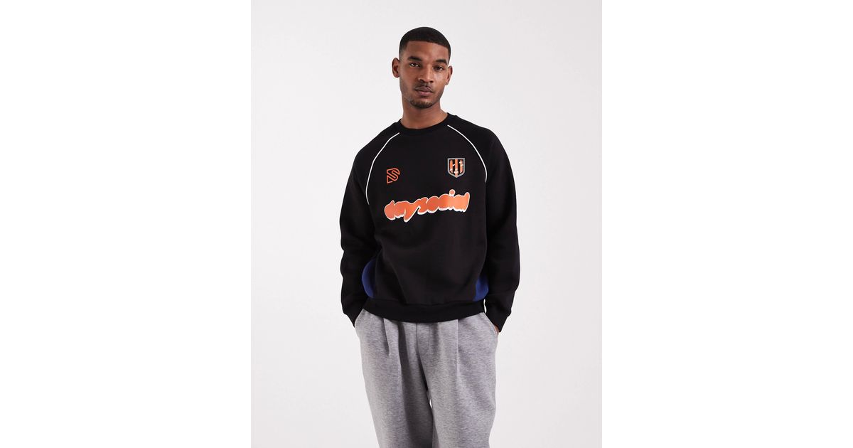 ASOS Oversized Sports Crew With Piping in Black for Men | Lyst