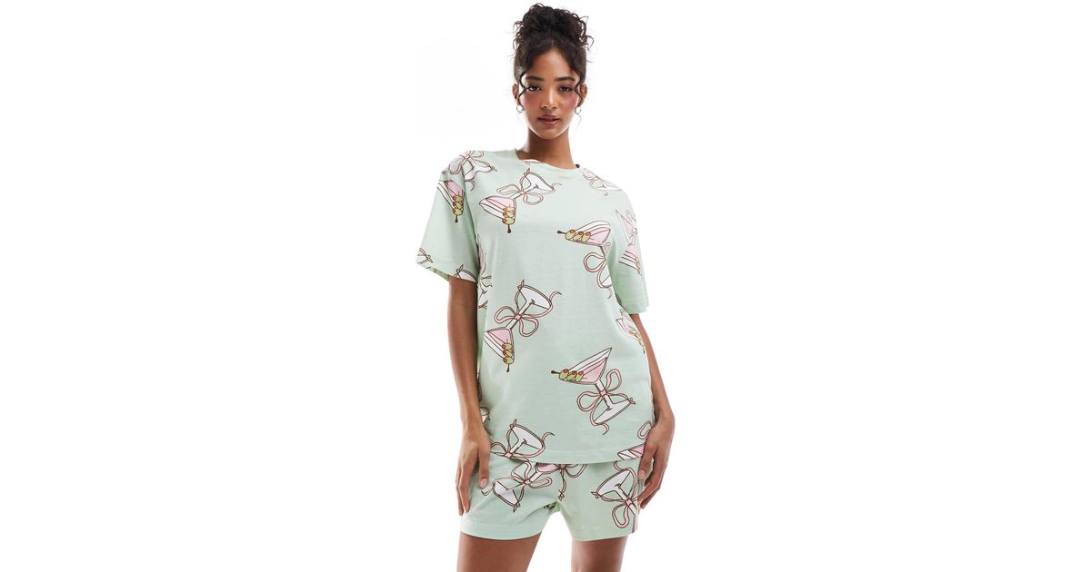 ASOS Cocktail Glass Oversized Tee & Short Pyjama Set in White | Lyst