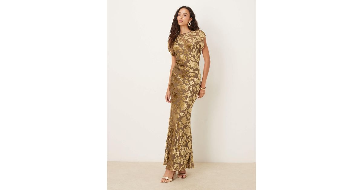 ASOS Velvet Devore Crew Neck Sleeveless Maxi With Tie Back in Natural ...