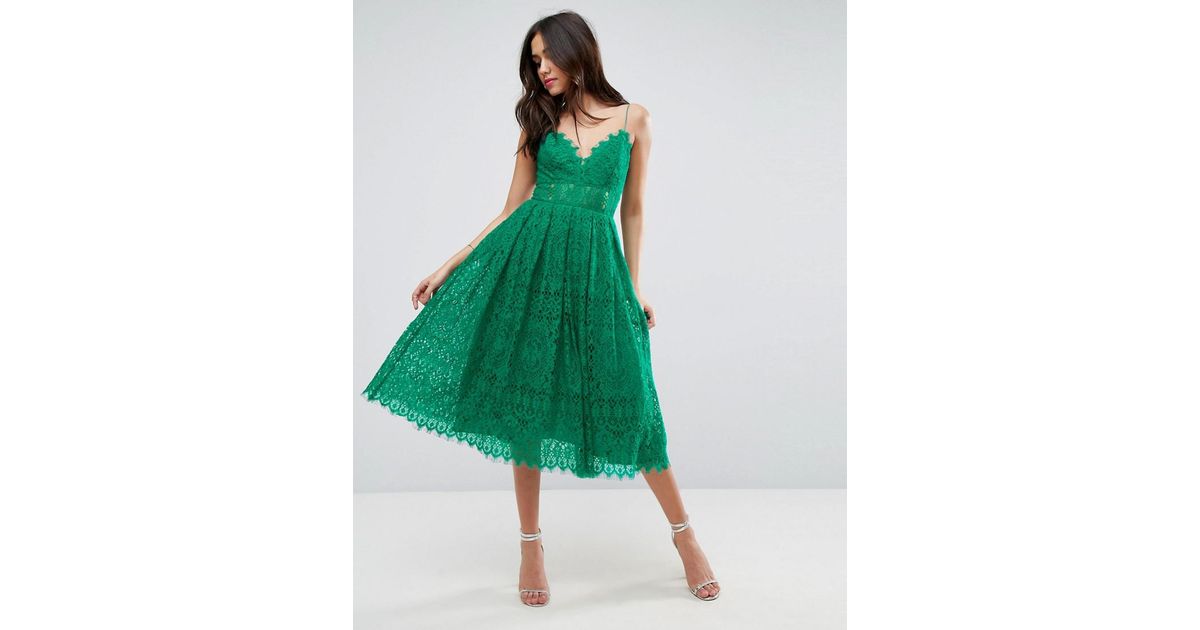 Asos Asos Lace Cami Midi Prom Dress In Green Lyst