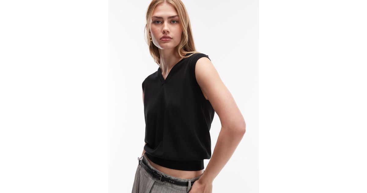 ARKET V Neck Collar Light Knit Tank Vest in Black | Lyst