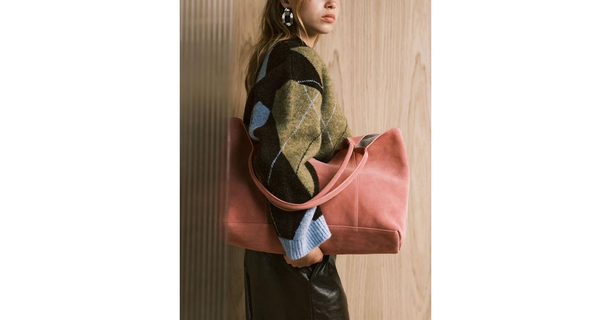 ASOS Premium Suede Bonded Scoop Tote Bag in Brown | Lyst