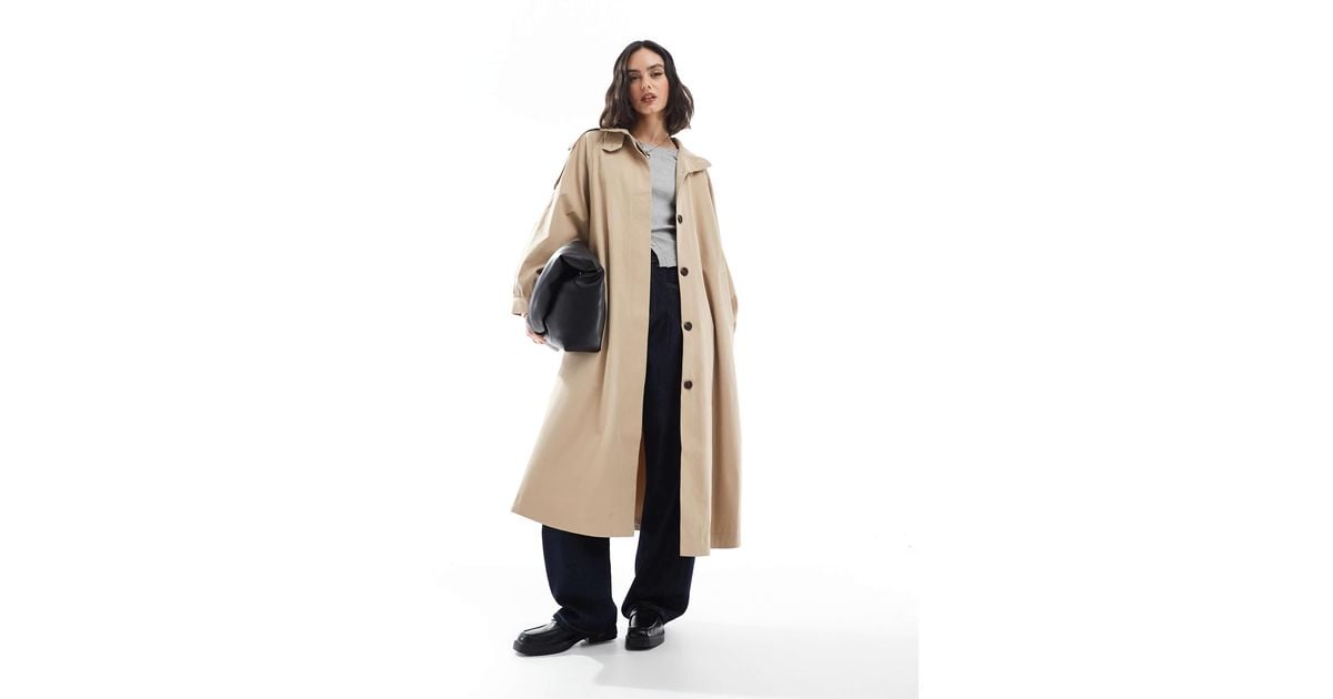 ASOS Funnel Neck Longline Trench Coat in White | Lyst