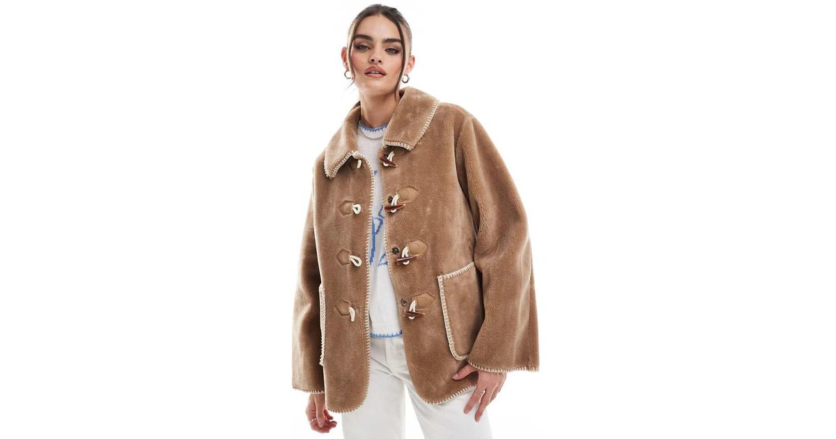 Object Faux Fur Jacket With toggle Fastenings in Brown | Lyst UK