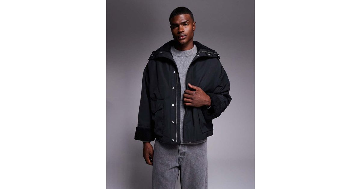ASOS Oversized Padded Jacket With Borg Lining in Grey for Men | Lyst UK