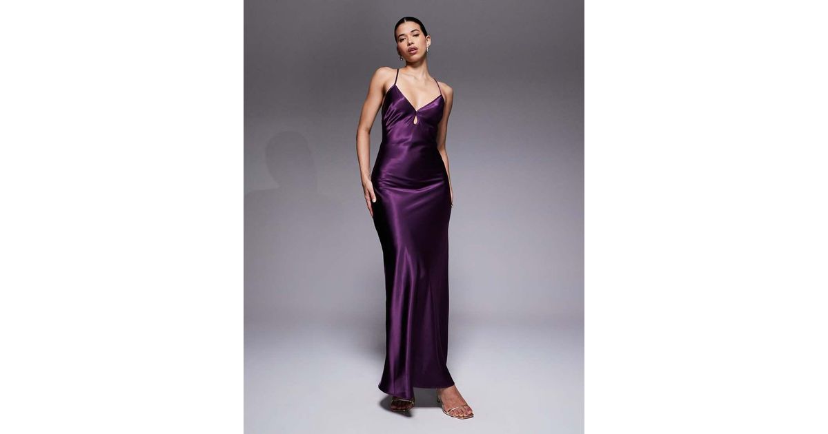Aria Cove Satin Keyhole Detail Open Tie Back Maxi Dress in Purple | Lyst UK