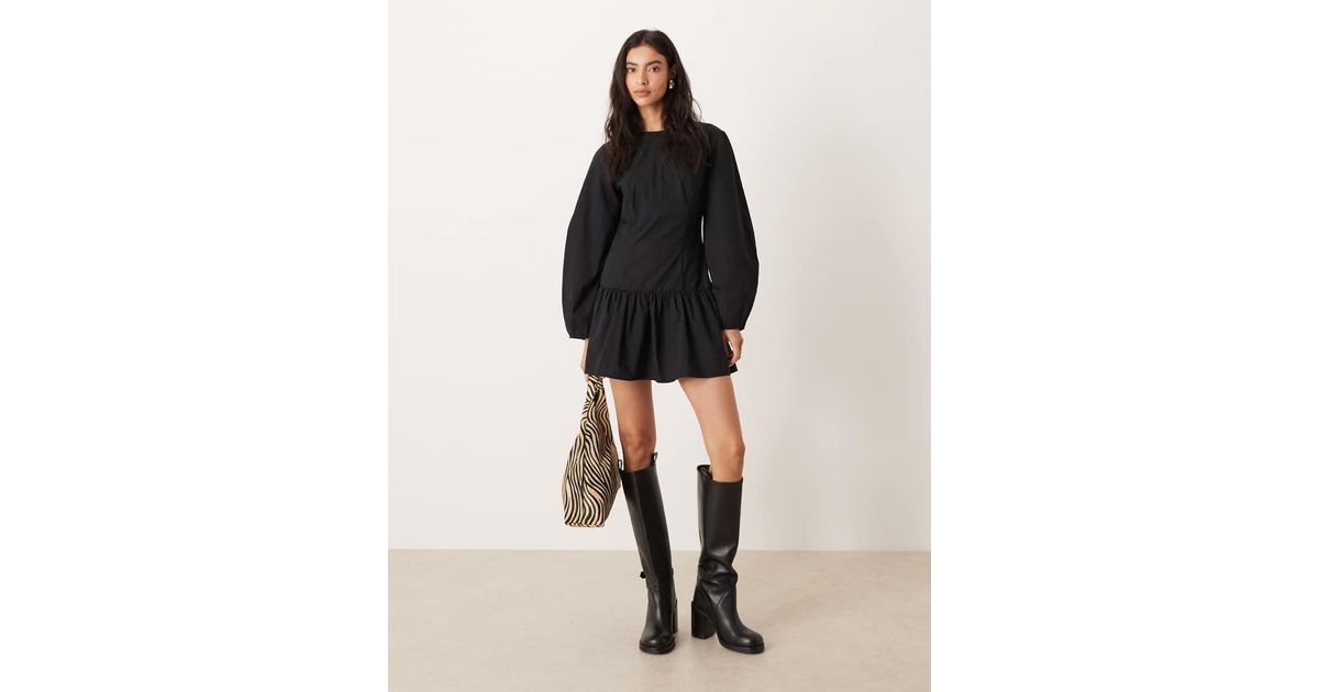 ASOS Cocoon Sleeve Drop Waist Mini Dress in Black | Lyst UK