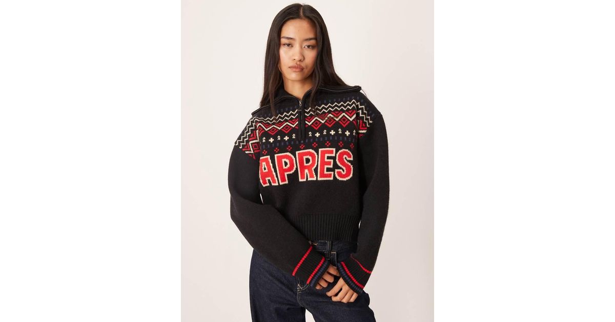 ASOS Ski Slogan Half-zip Fair Isle Jumper in Red | Lyst UK
