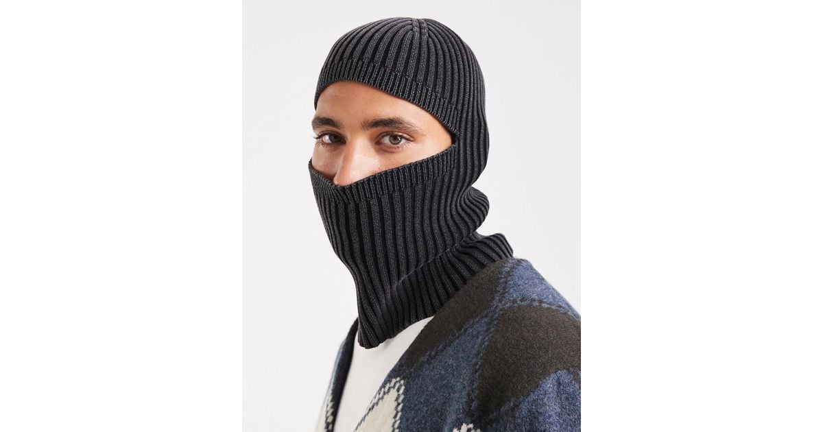 ASOS Knitted Acid Wash Rib Balaclava in Black for Men | Lyst