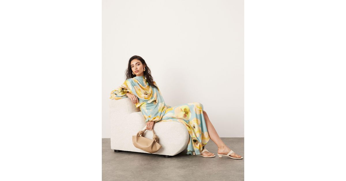 ASOS Satin Volume Blouson Sleeve Satin Midi Dress in Metallic | Lyst