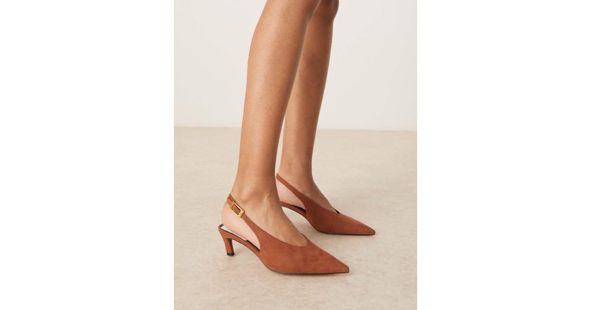 ASOS Suki Suedette Slingback Kitten Heeled Shoes in Brown | Lyst