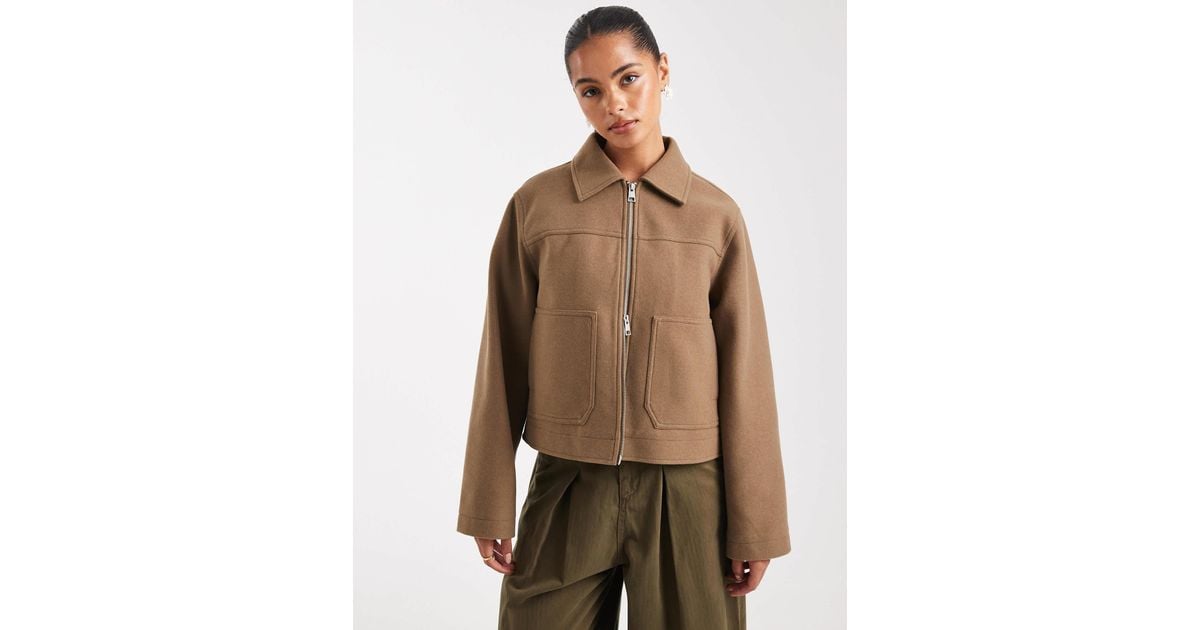 ASOS Top Collar Zip Through Jacket in Brown | Lyst