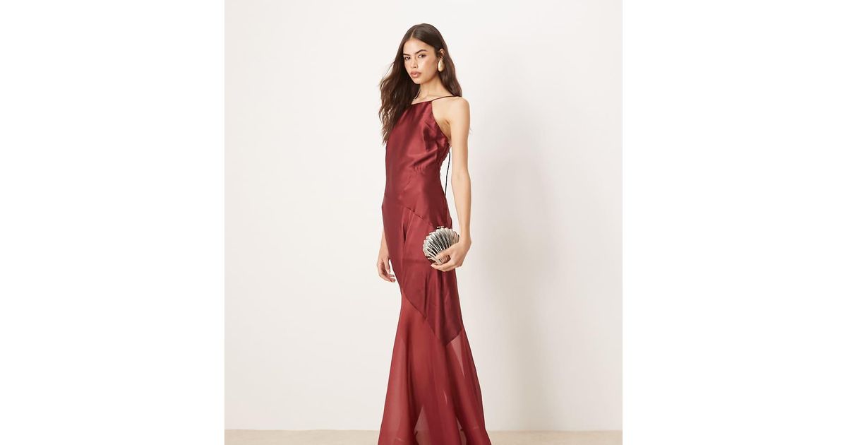 ASOS Asos Design Tall Panelled Satin Maxi Dress With Chiffon Skirt in ...