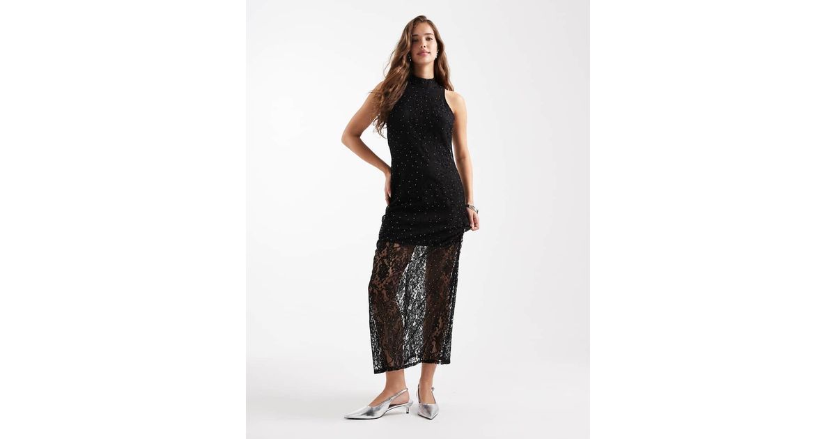 Vero Moda Sheer Lace Sleeveless Maxi Dress With All Over Stud Detail in ...