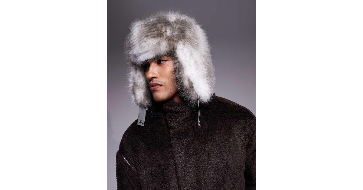 ASOS Fur Trapper Hat in Grey for Men | Lyst UK