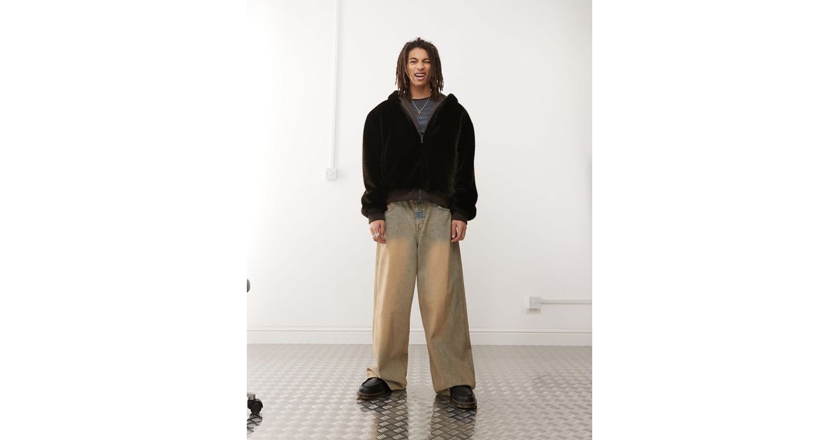 Collusion Faux Fur Hooded Jacket in Black | Lyst