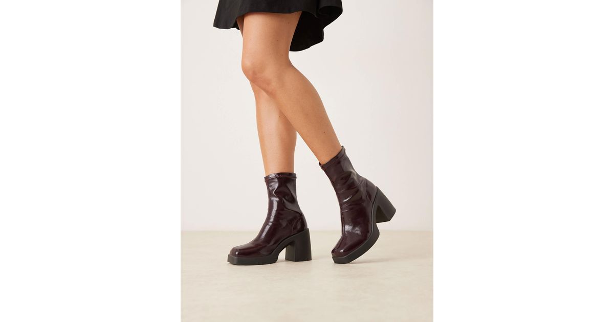 ASOS Edison Square Toe Chunky Heeled Sock Boots in Black | Lyst