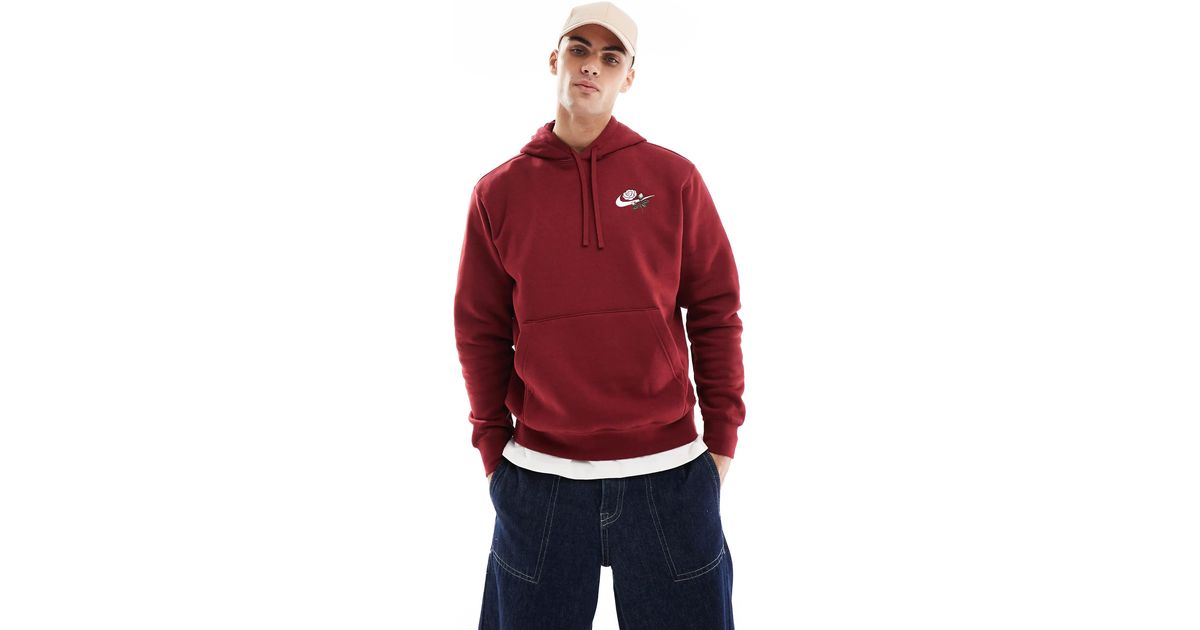 Nike Rose Swoosh Logo Hoodie in Red for Men | Lyst