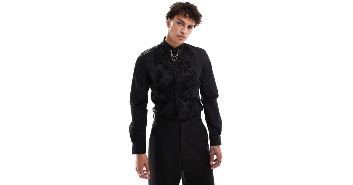 Twisted Tailor Long Sleeve Shirt With Front Panel Detail in Black for ...