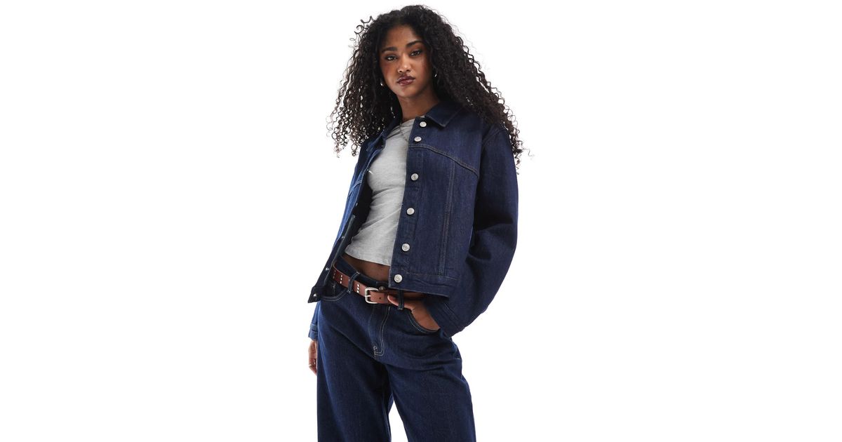 ASOS Denim Western Jacket With Seamwork in Blue | Lyst