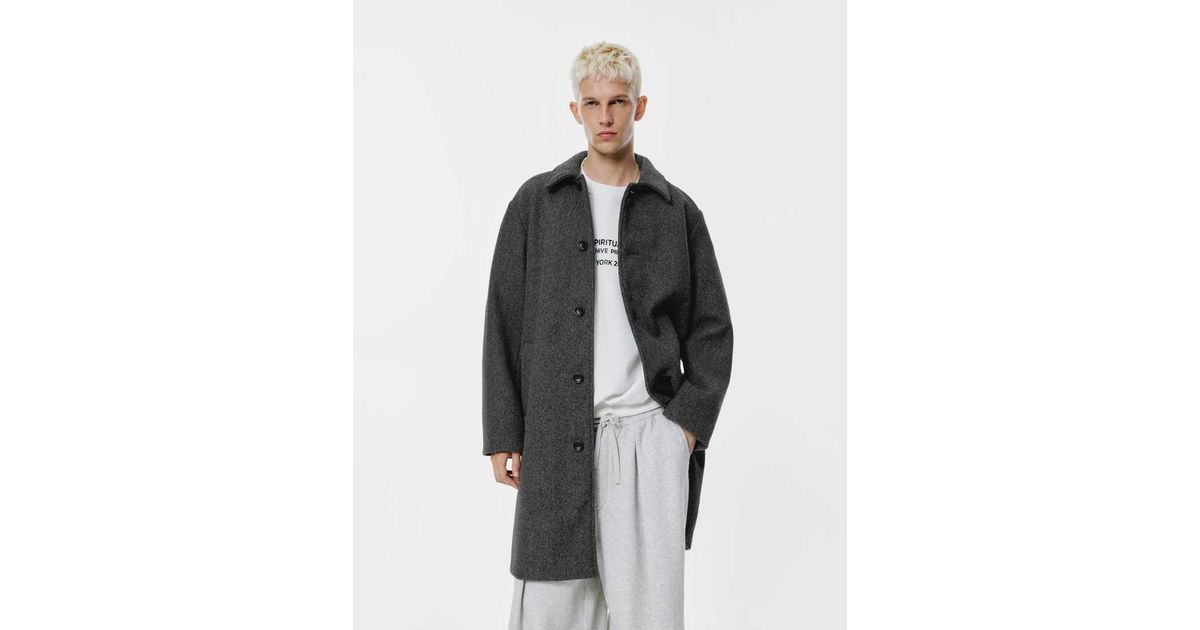 Pull&Bear Felt Texture Coat in Blue for Men | Lyst UK