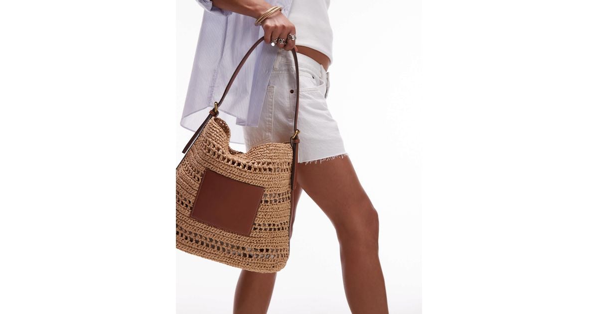 Mango Raffia Lined Tote Bag in Brown | Lyst