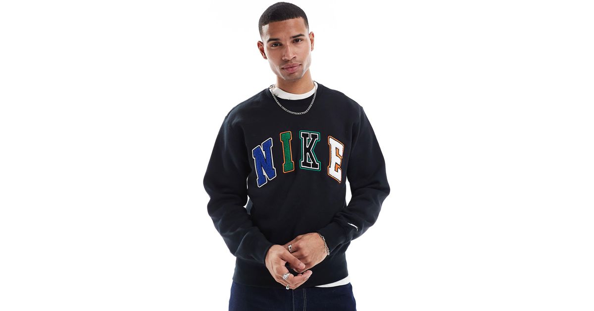 Nike Club Letters Logo Crew Neck Sweatshirt in Blue for Men | Lyst