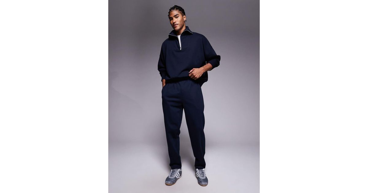 ASOS Straight Leg Trackies With Pleats in Blue for Men | Lyst UK
