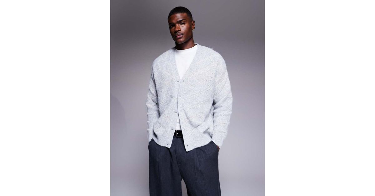 ASOS Super Oversized Textured Knit Cardigan in Blue for Men | Lyst UK