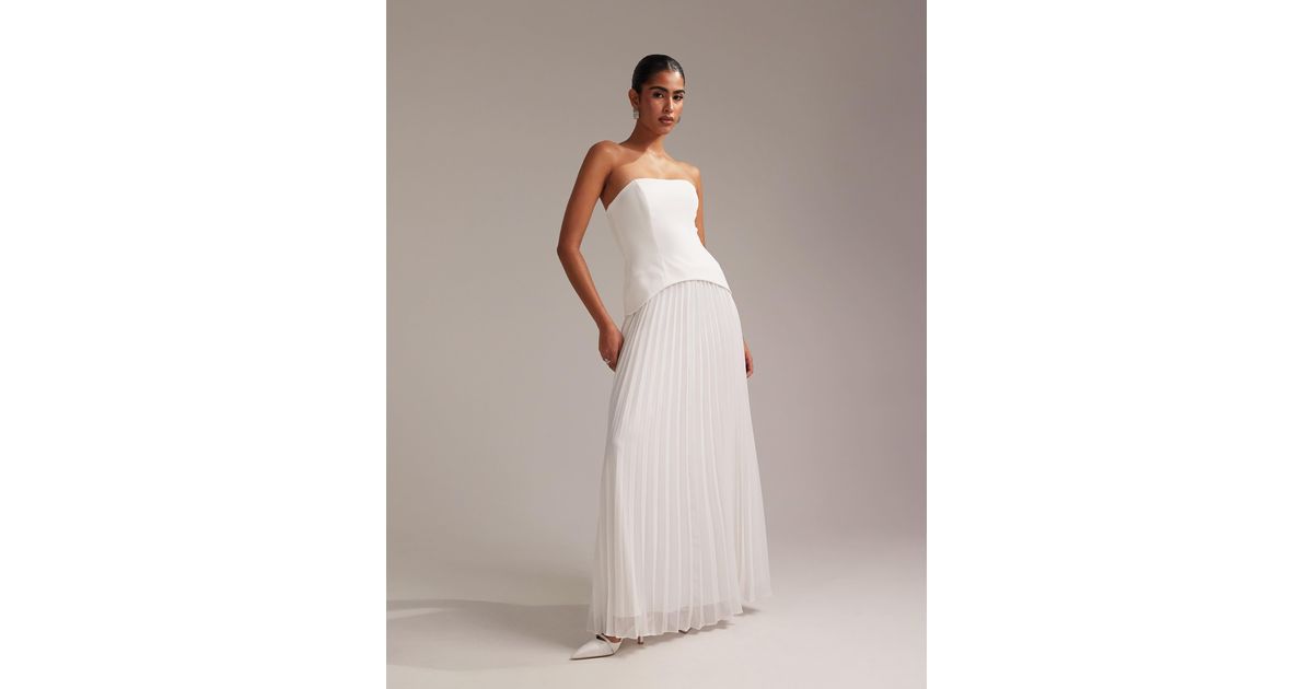 ASOS Structured Bandeau Wedding Dress With Pleated Skirt in White | Lyst