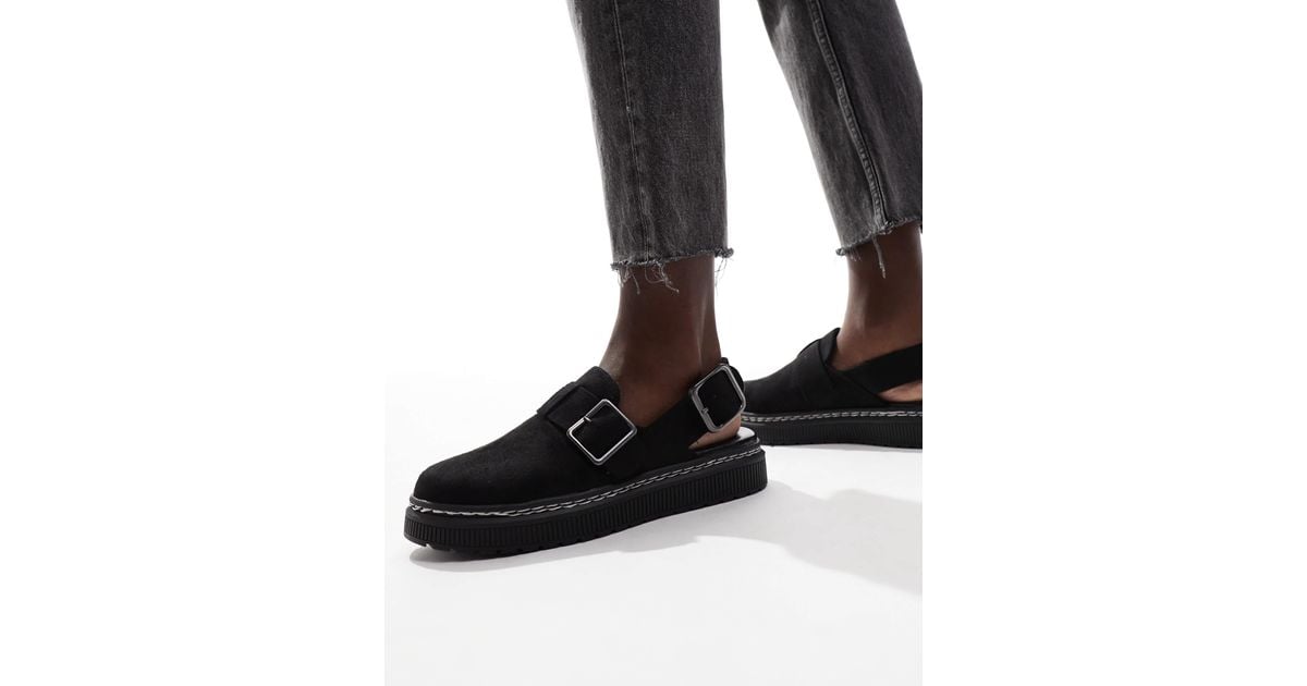 London Rebel Robin Sling Back Mules in Black | Lyst