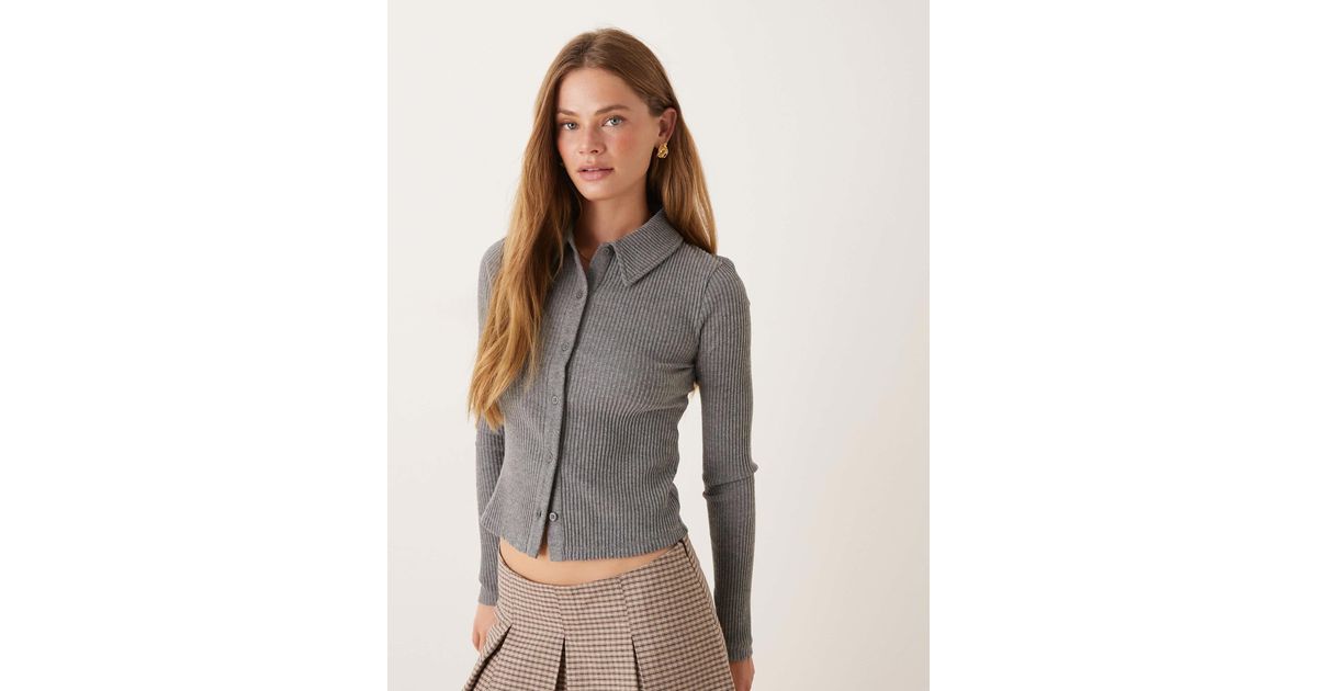 ASOS Supersoft Shrunken Bushed Ribbed Collar Cardigan in Gray | Lyst